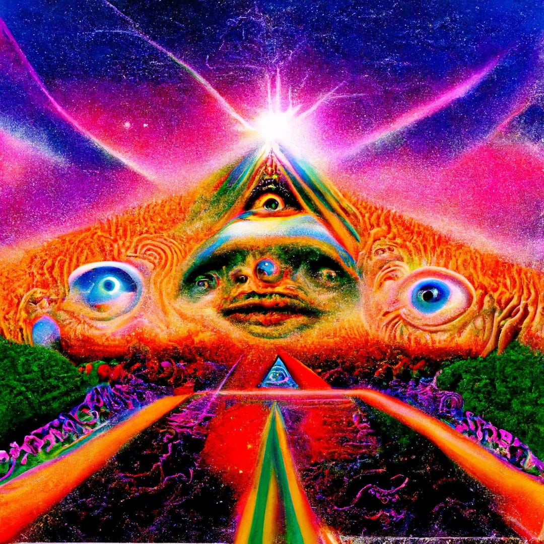 Psychedelic Pyramid Vision Digital Art, Trippy All-seeing Eye Wall ...