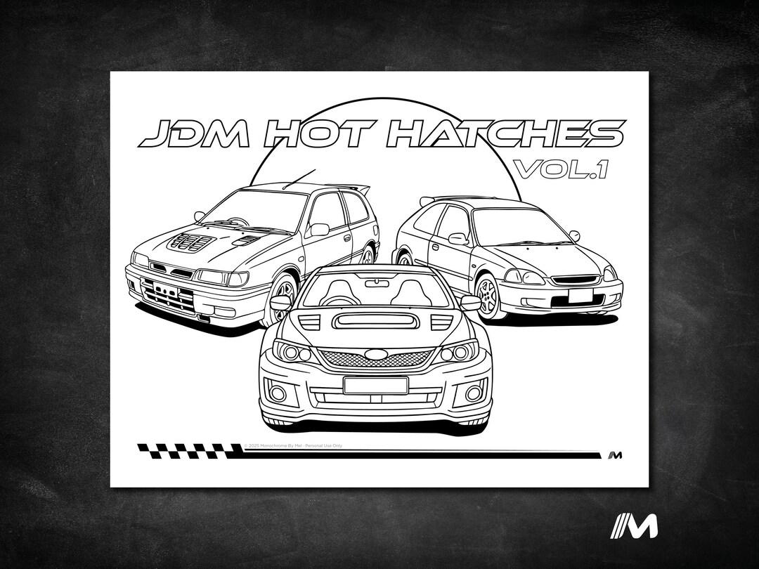 JDM Hot Hatches Coloring Page | Kids Car Activity (instant Download) - Etsy