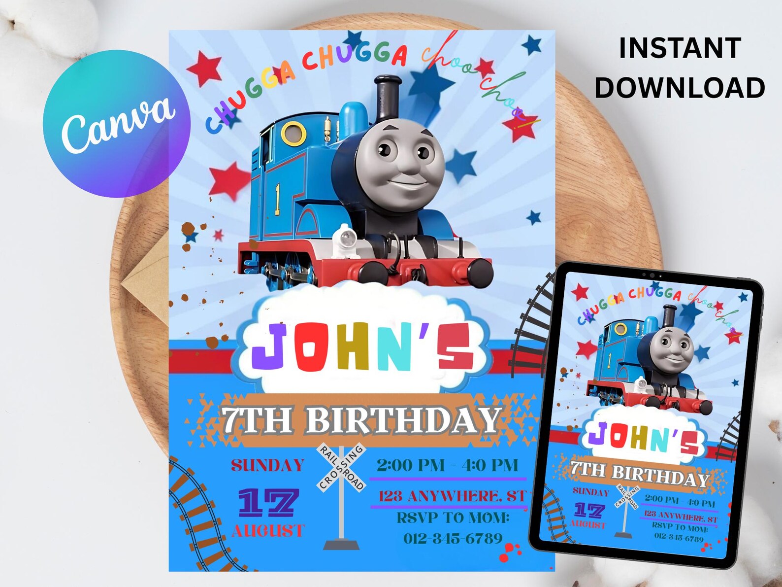 Editable Thomas the Tank Engine Birthday Invitation | Canva Digital ...
