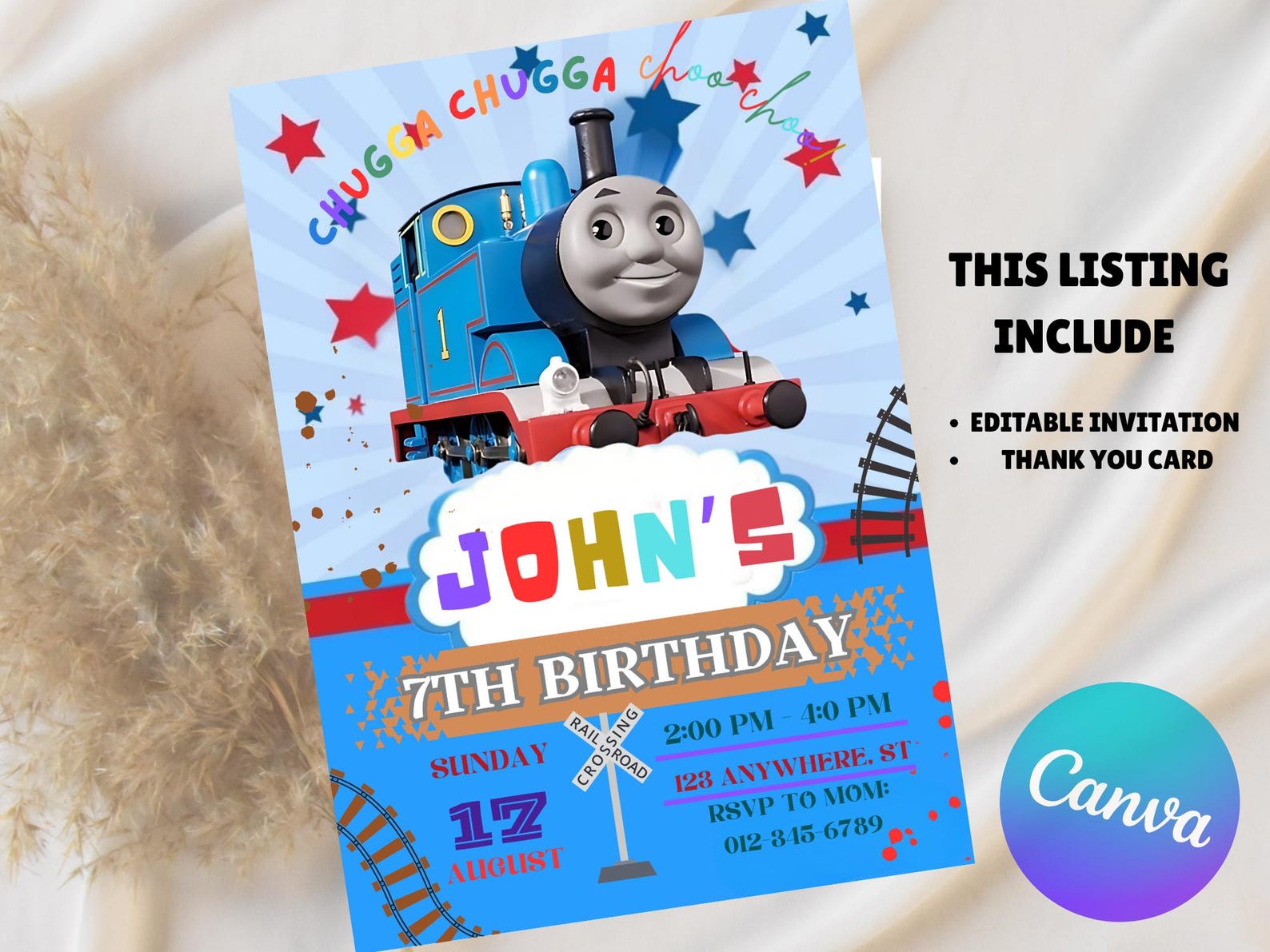 Editable Thomas the Tank Engine Birthday Invitation | Canva Digital ...