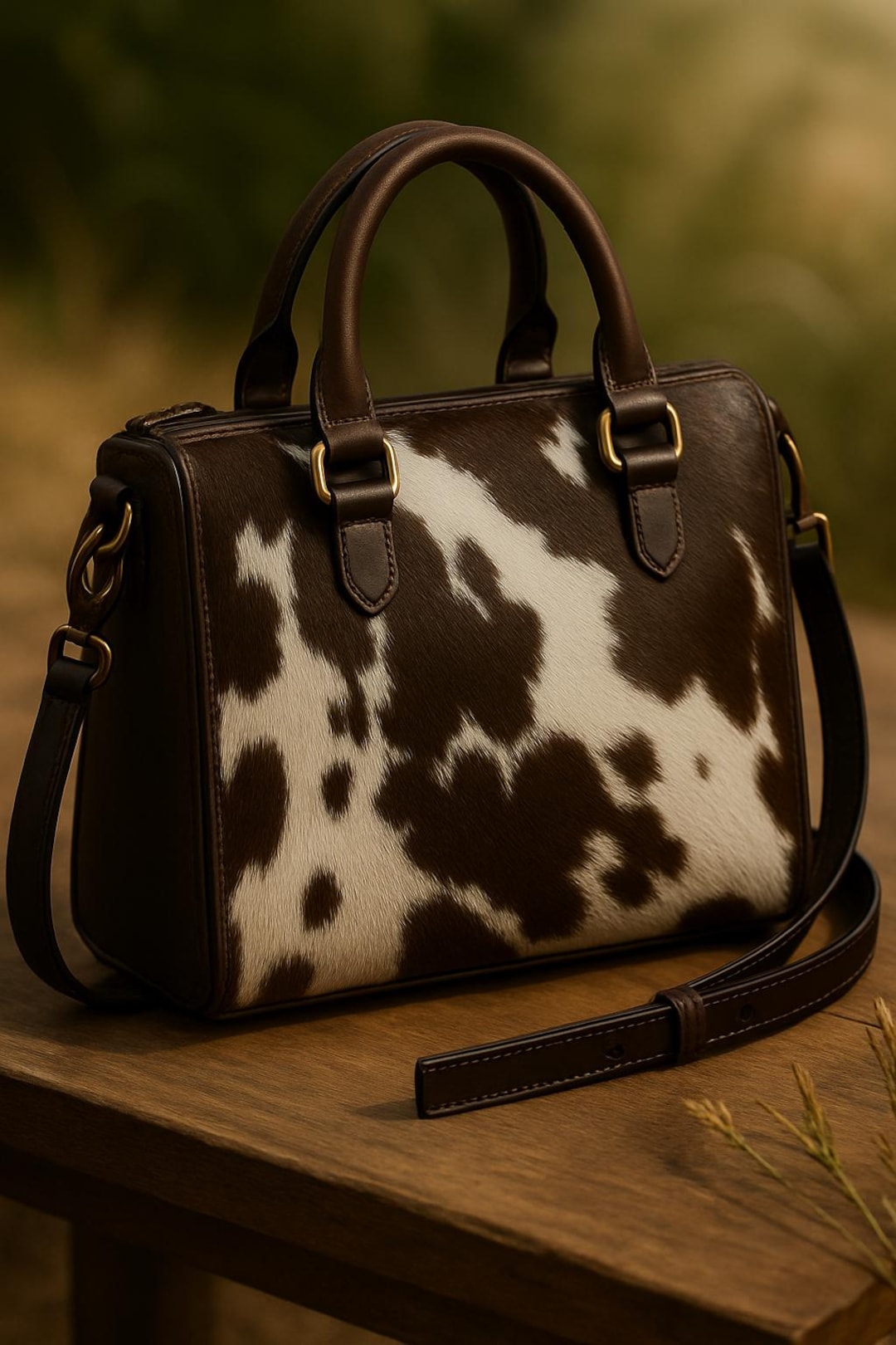 Handmade Cowhide Satchel Bag: Western Style Hair-on Leather Shoulder ...