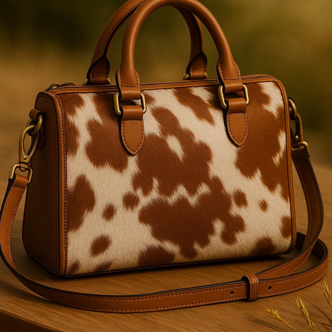 Handmade Cowhide Satchel Bag: Western Style Hair-on Leather Shoulder ...