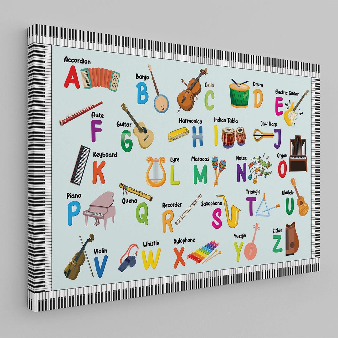 Musical Instruments Alphabet Canvas Wall Art – Educational Music Poster ...