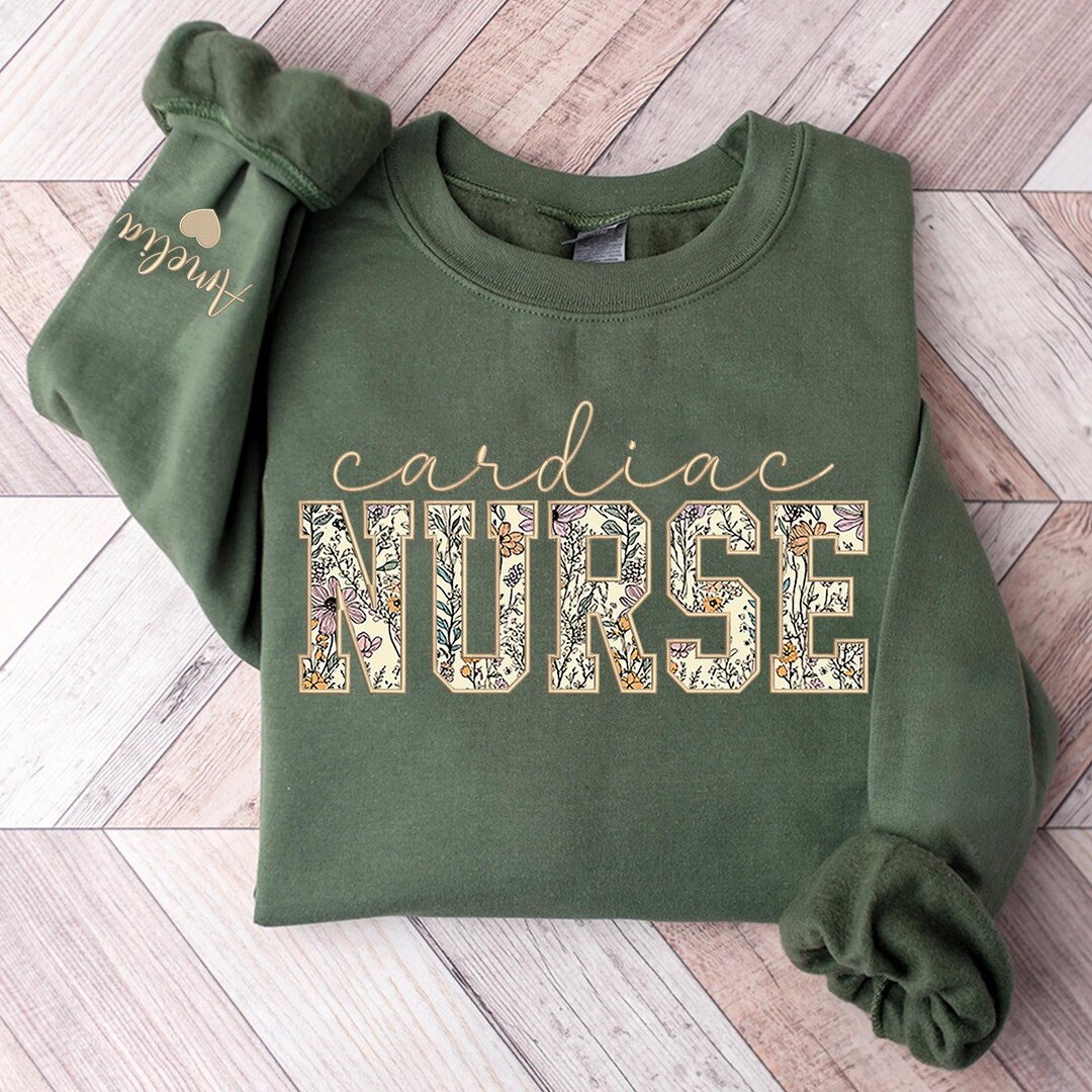 Personalized Floral Embroidered Cardiac Nurse Sweatshirt, Nurse ...