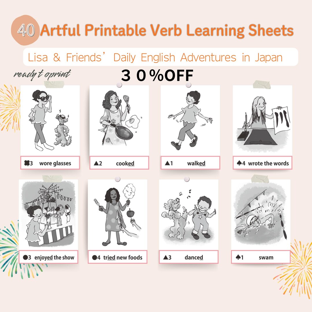 Japanese-inspired Past Tense Verb Flashcards: ESL Learning Sheets (A4 ...