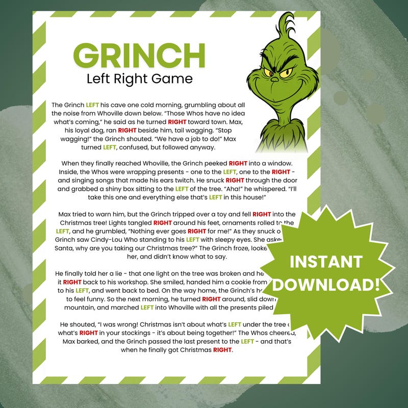 Grinch Left Right Printable Story Game - Etsy