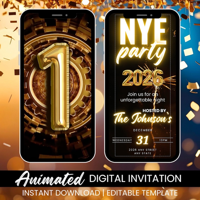 Animated New Year’s Eve Party Invitation | Digital NYE Invite ...