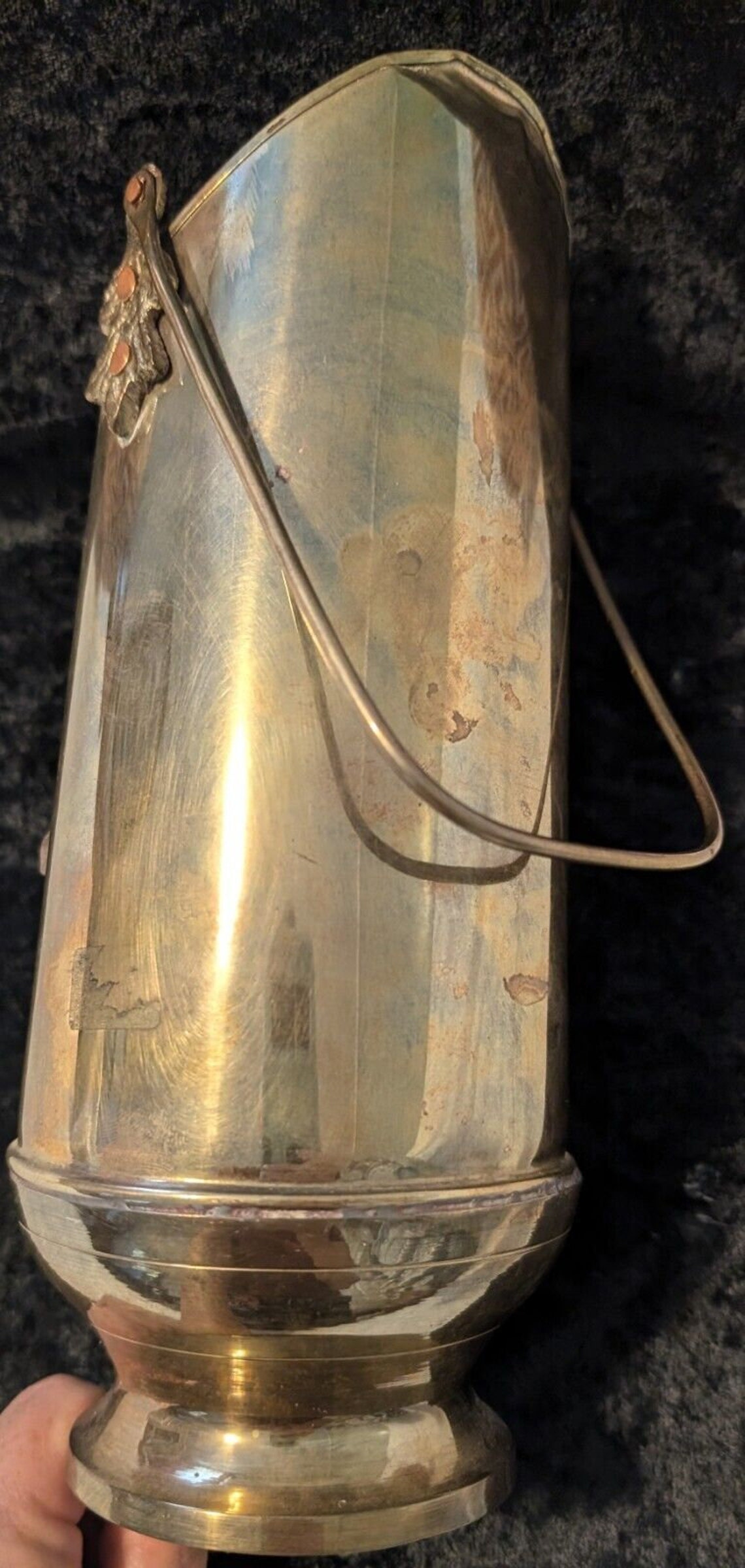 VTG Brass Coal Scuttle Ash Scoop Bucket W/handle Fireplace Cleaner ...