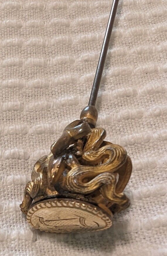 Antique Ornate BRASS VICTORIAN FILIGREE Hat Pin w/ Mo… - Gem