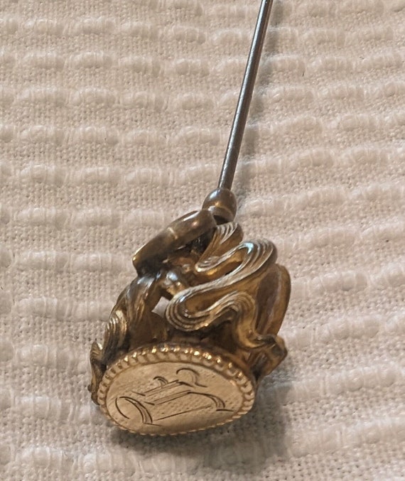 Antique Ornate BRASS VICTORIAN FILIGREE Hat Pin w/ Mo… - Gem