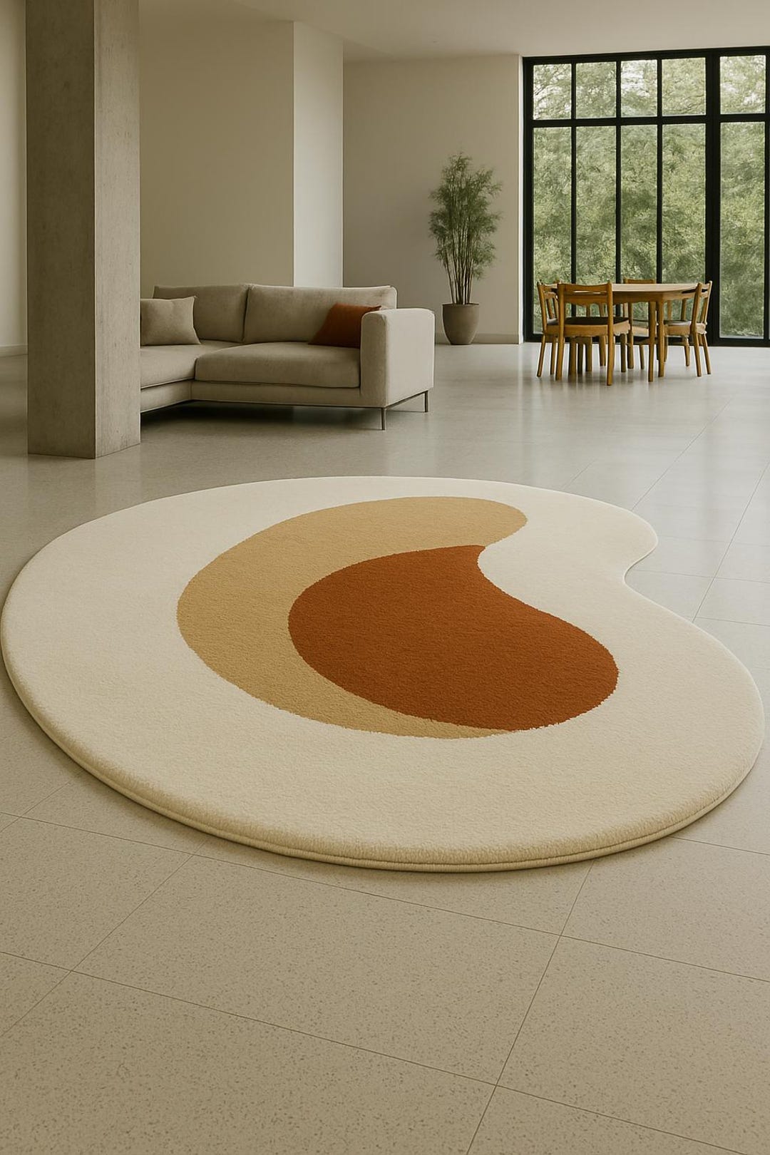 Modern Kidney-shape Rug – Beige, Tan & Rust Abstract Layered Carpet - Etsy