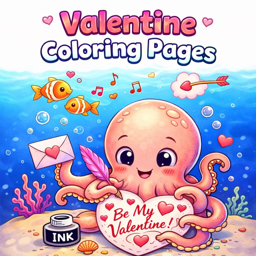 Ocean Animals Valentine Coloring Pages for Kids – Printable PDF - 12 ...
