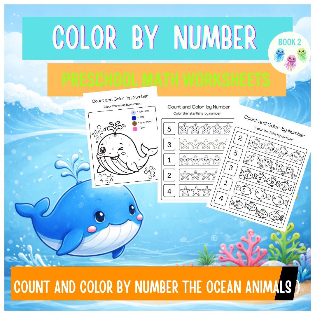 Color by Number Ocean Animals Printable. - Etsy
