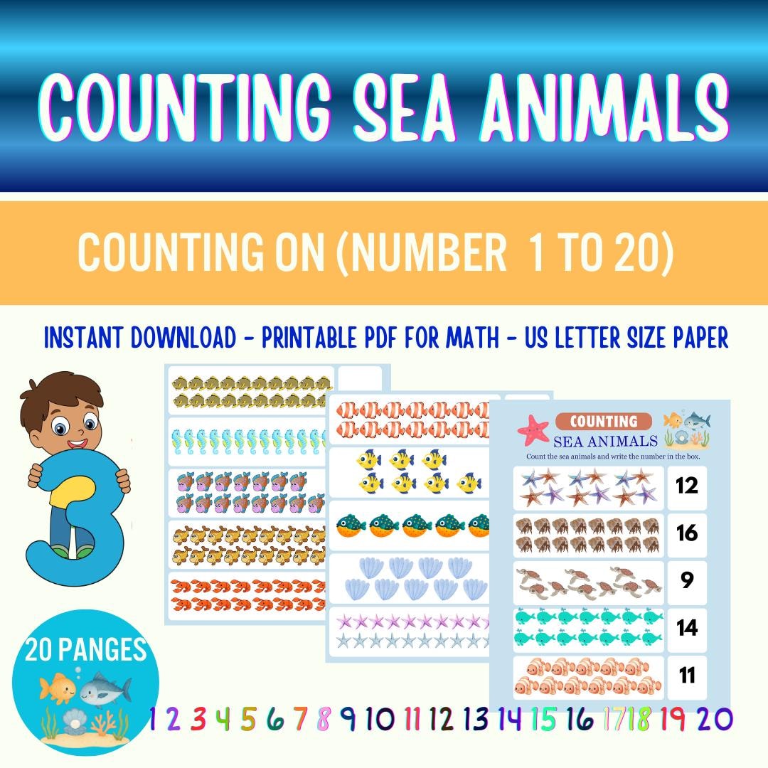 Counting Sea Animals Numbers 1–20 | Count and Write Worksheets for ...