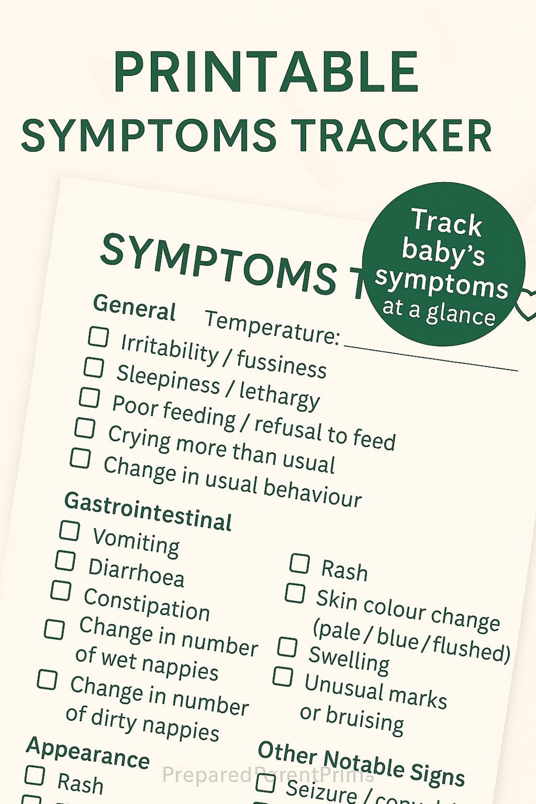 Baby Symptoms Tracker | Printable Health Log | Paramedic‑designed | Nhs ...