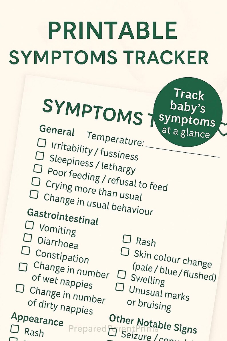 Baby Symptoms Tracker | Printable Health Log | Paramedic‑designed | Nhs ...