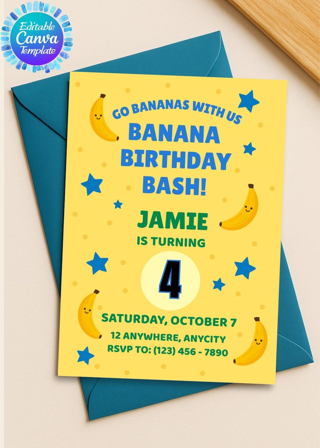 Editable Banana Birthday Invitation Template, Kids Party Invite Canva ...