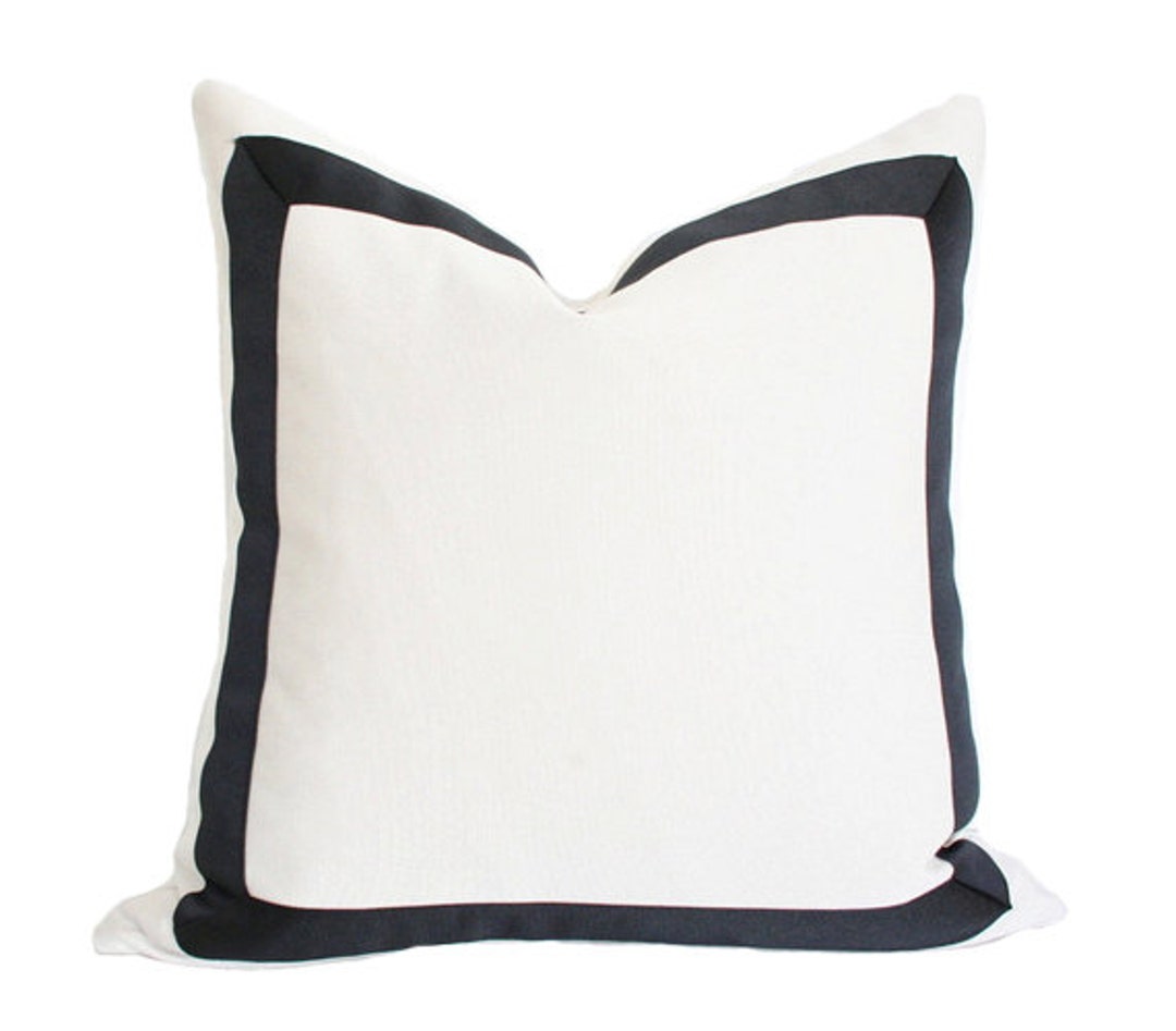 Solid White With Grosgrain Ribbon Border Luxury Throw Pillow Navy or ...