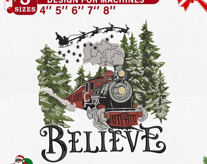 Christmas Train Embroidery Design, Steam Engine, Snowy Trees (instant ...