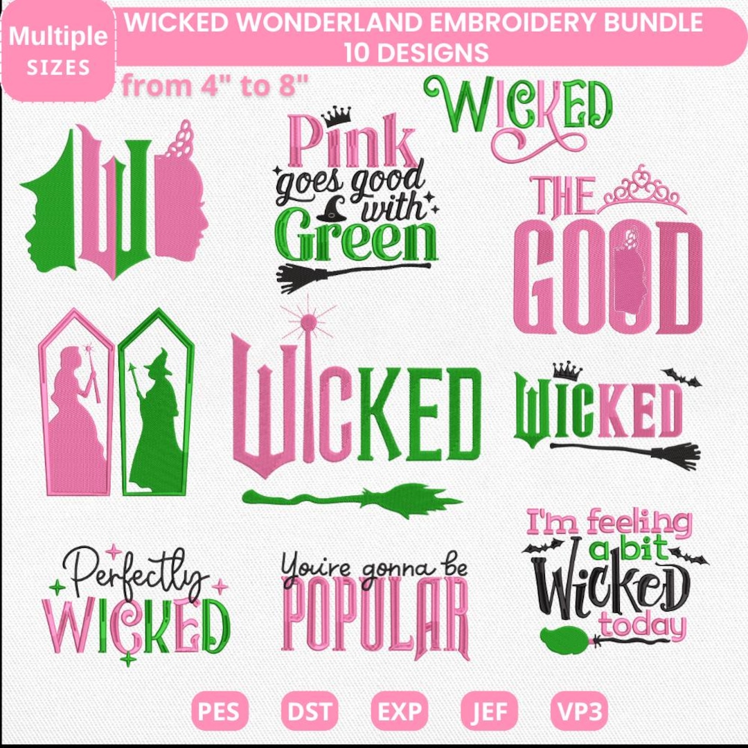Custom Wicked Embroidery Design Bundle, Broadway Musical Gift, Elphaba ...