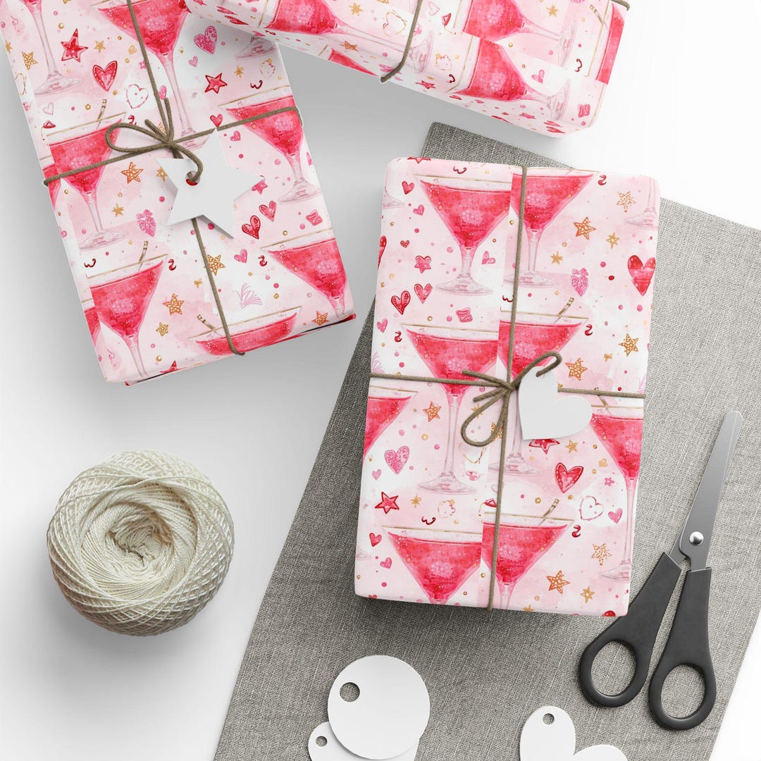 Hot Pink Martini Glass Wrapping Paper | Ladies Night Wrapping Paper - Etsy