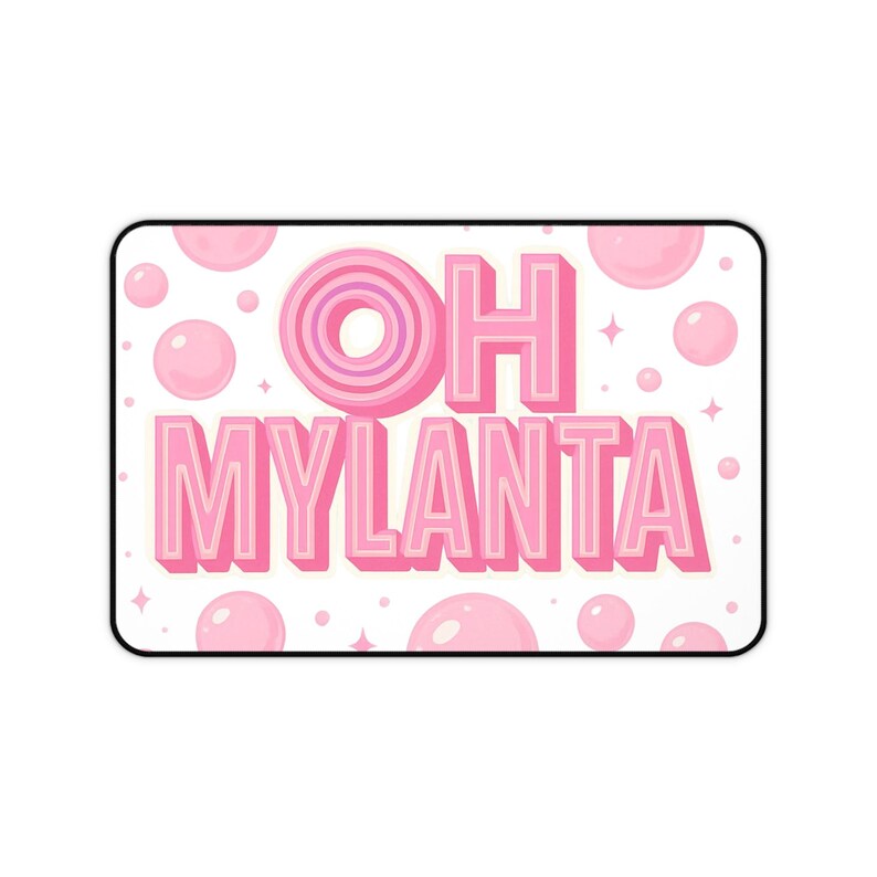 Oh Mylanta Pink Bubble Typography Desk Mat | Cute Retro Slogan Mousepad ...