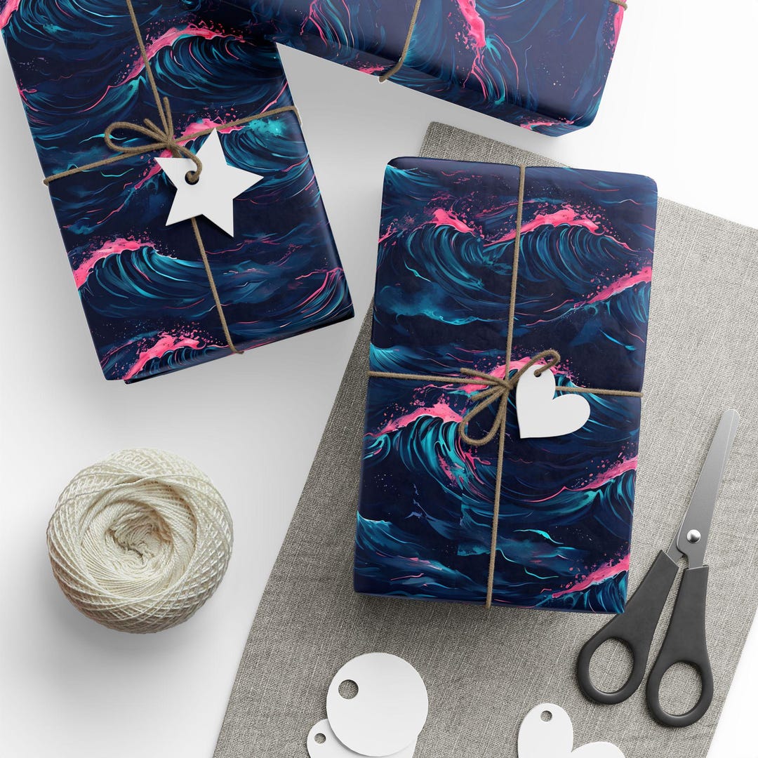 Ocean Wave Swirl Wrapping Paper, Neon Swirl Abstract Wrapping Papers ...