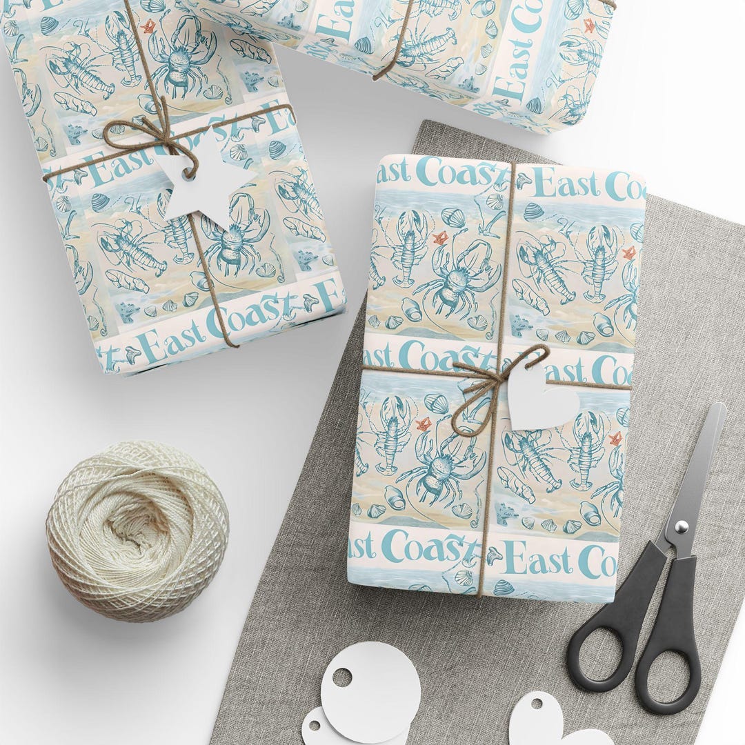 East Coast Wrapping Paper, Coastal Lobster Pattern Wrapping Paper ...