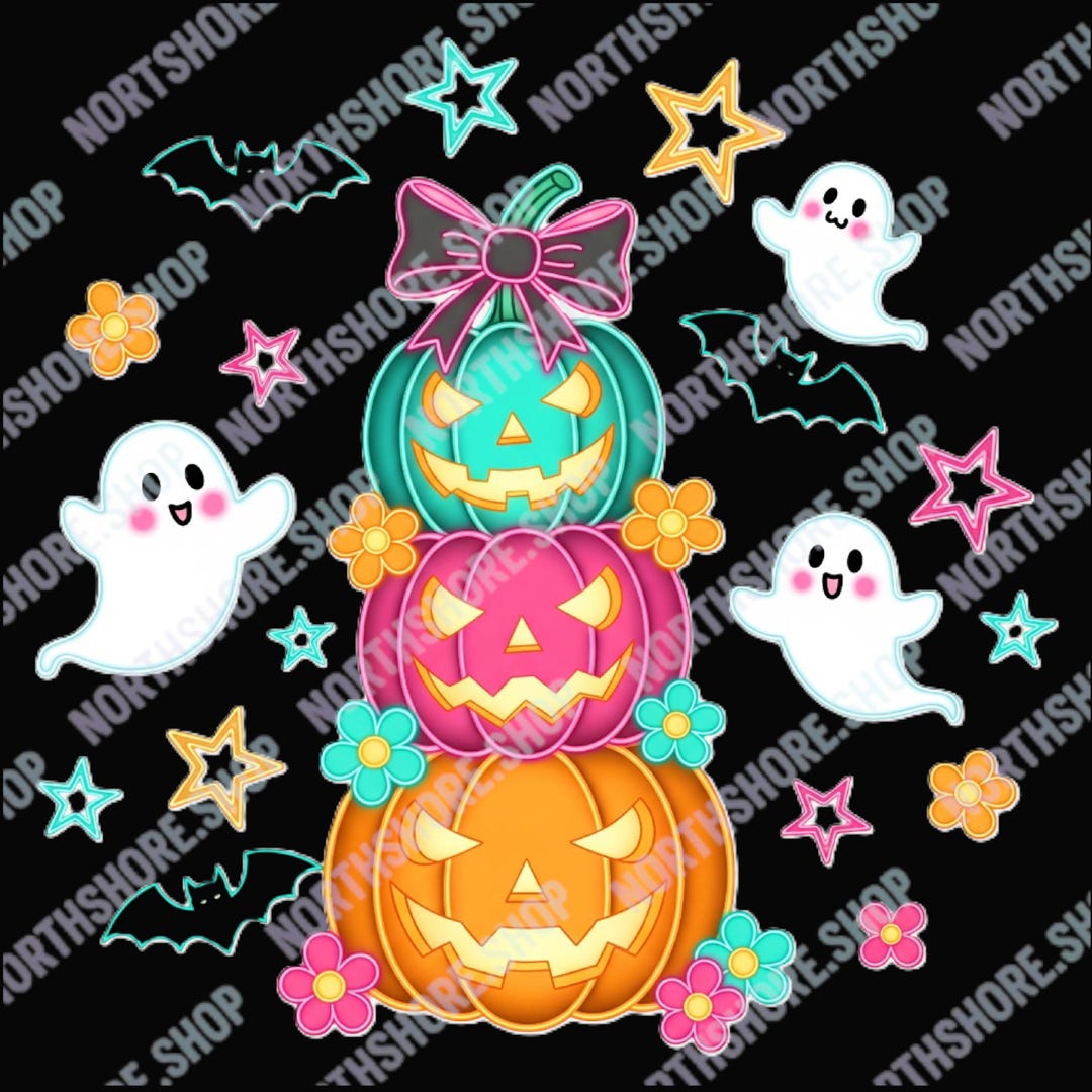 Preppy Neon Halloween Ghost and Pumpkin Design - Etsy