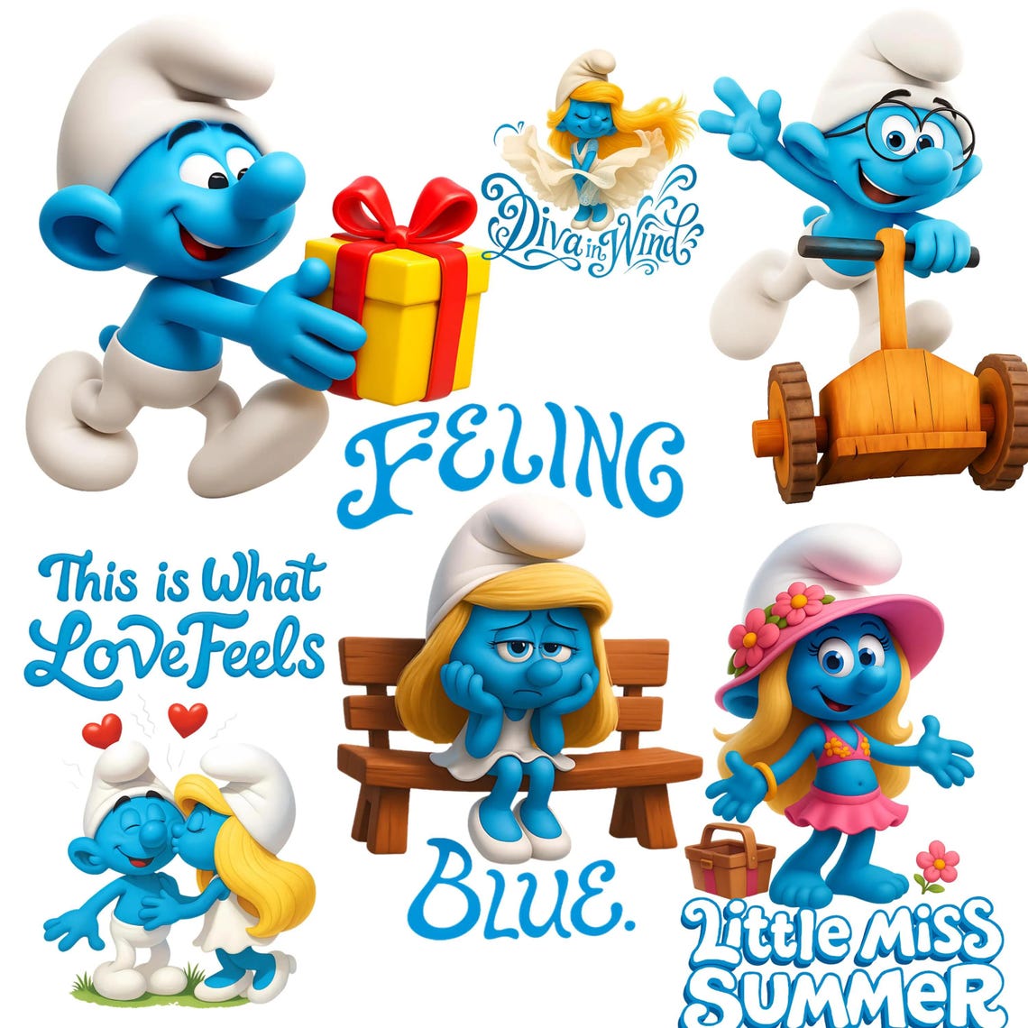The Smurfs PNG Bundle | Cute Smurfs Poses & Quotes | Character Stickers ...