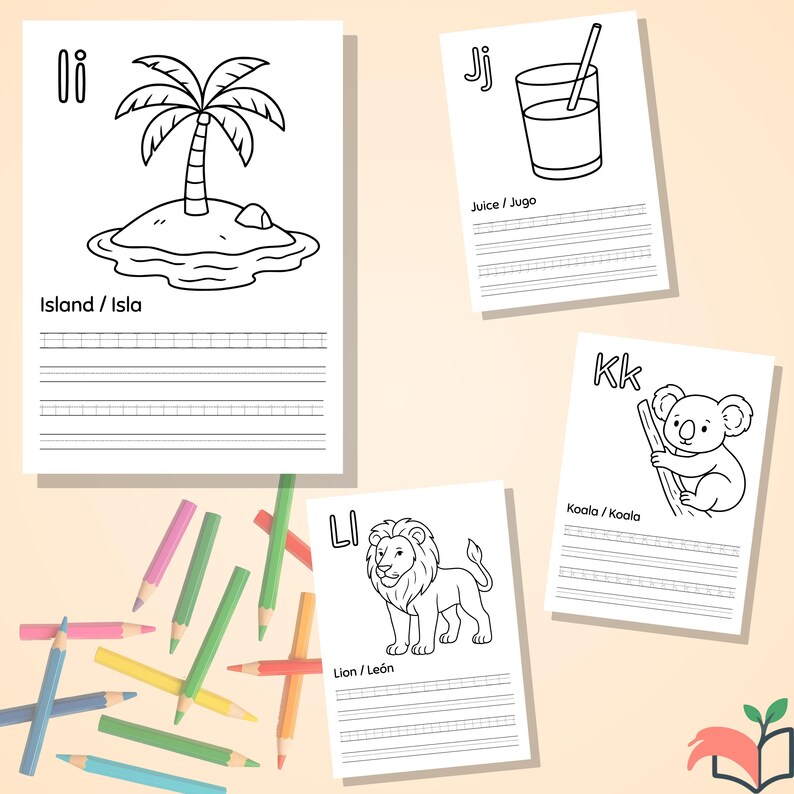 Bilingual English–spanish Alphabet A–Z Coloring Workbook | Printable ...