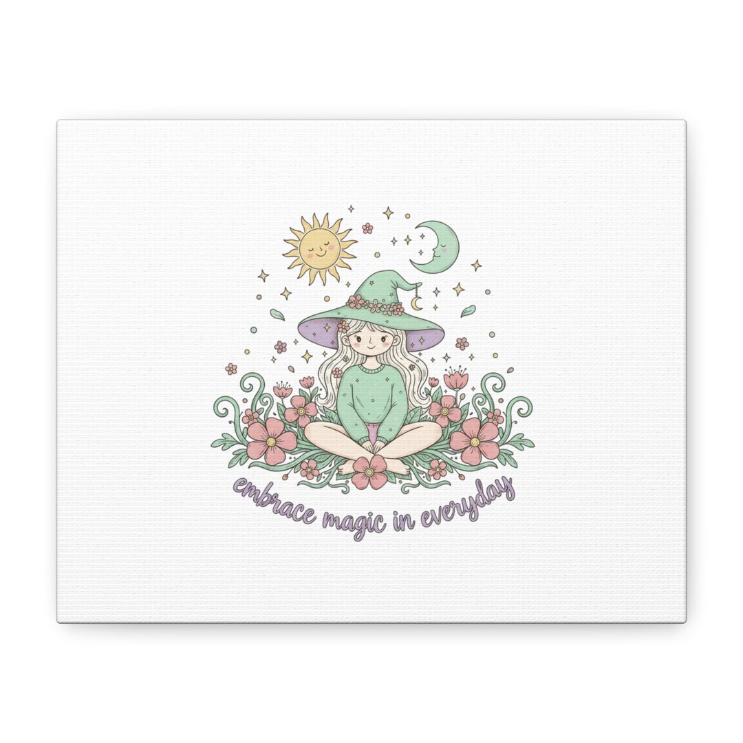 Whimsical Witch Line Drawing Matte Canvas | Hand-drawn Doodle Art - Etsy