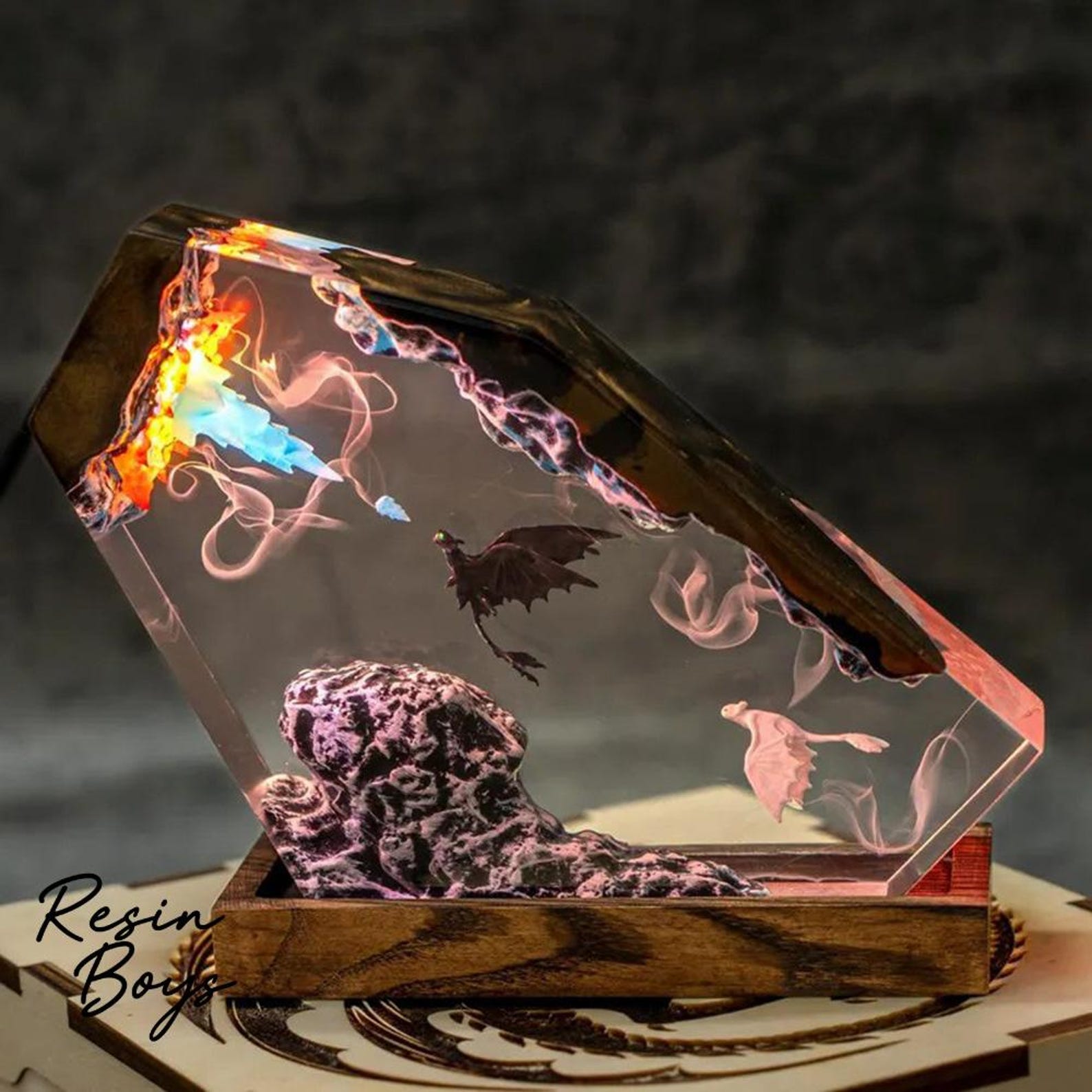 How to Train Your Dragon Resin Lamp – Toothless & Light Fury Epoxy ...