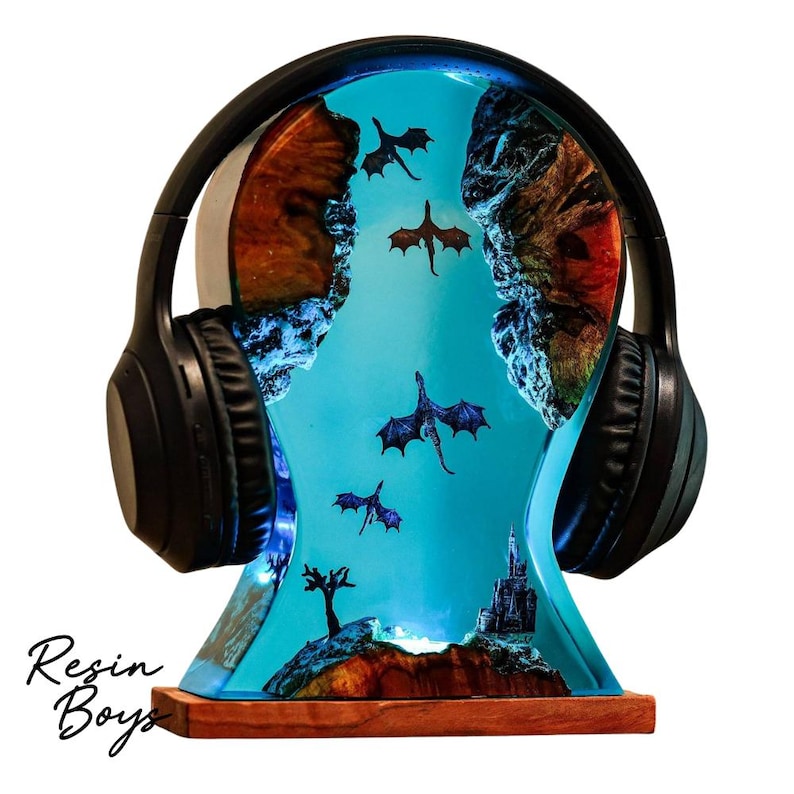 Dragon Resin Headphone Stand • Fantasy 3D Dragon Lamp Decor • Fire ...