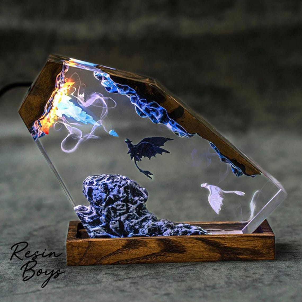 How to Train Your Dragon Resin Lamp – Toothless & Light Fury Epoxy ...
