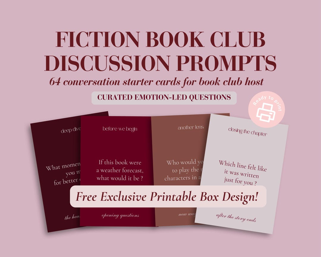 Printable Book Club Prompts Cards | 64 Conversation Starters, Ice ...