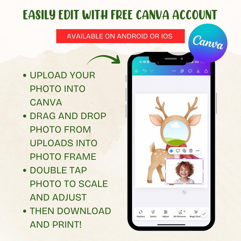 Add Your Own Photo, Christmas Character Photo Frame, Reindeer Face ...