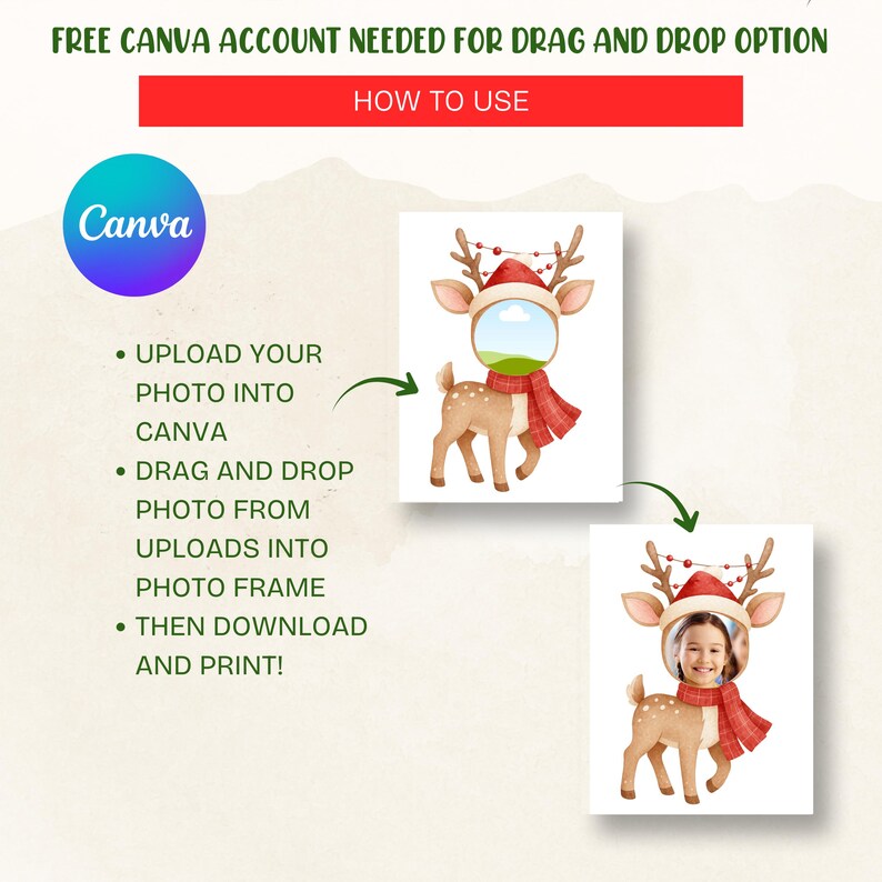 Add Your Own Photo, Christmas Character Photo Frame, Reindeer Face ...
