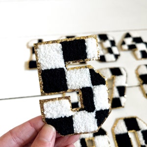 3.12" (8cm) Number Black & White Checkered Chenille Iron on Patches ...