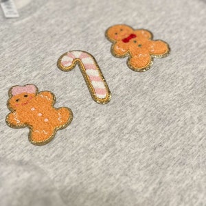 Pink + White Stripe Chenille Candy Cane Patch With Gold Glitter Outline (8cm) | Christmas ...