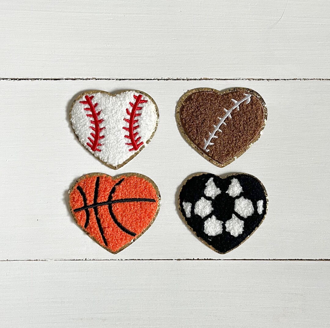Sports Heart Iron on Patches With Gold Glitter Edge | 2.5" Patch ...