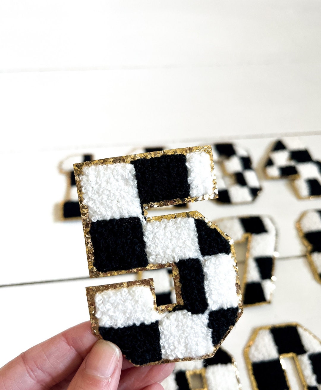 3.12" (8cm) Number Black & White Checkered Chenille Iron on Patches ...