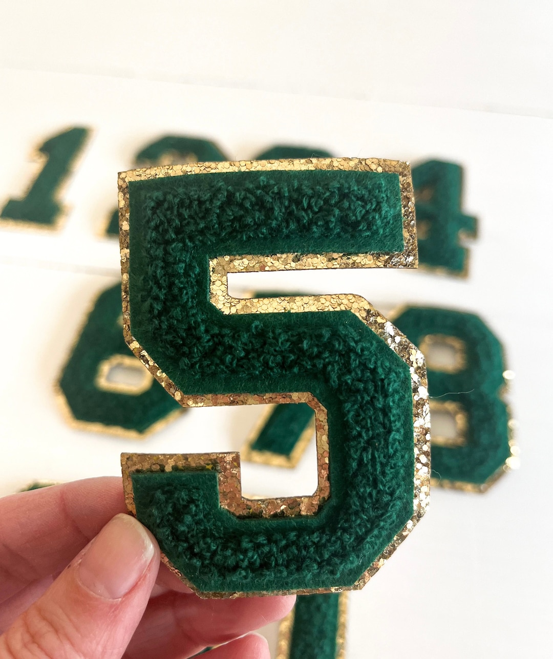 3.12" Dark Green + Gold Glitter Chenille Iron on Number Patches | Mardi ...