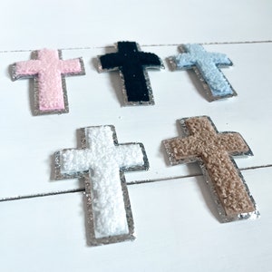 3.12" Cross Chenille + Silver Glitter Iron on Patches | Easter ...