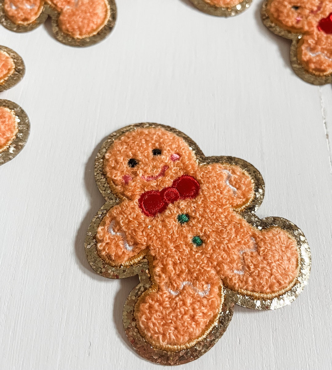 Gingerbread Man Chenille Iron on Patch: Gold Glitter Christmas Applique (8cm) - Etsy