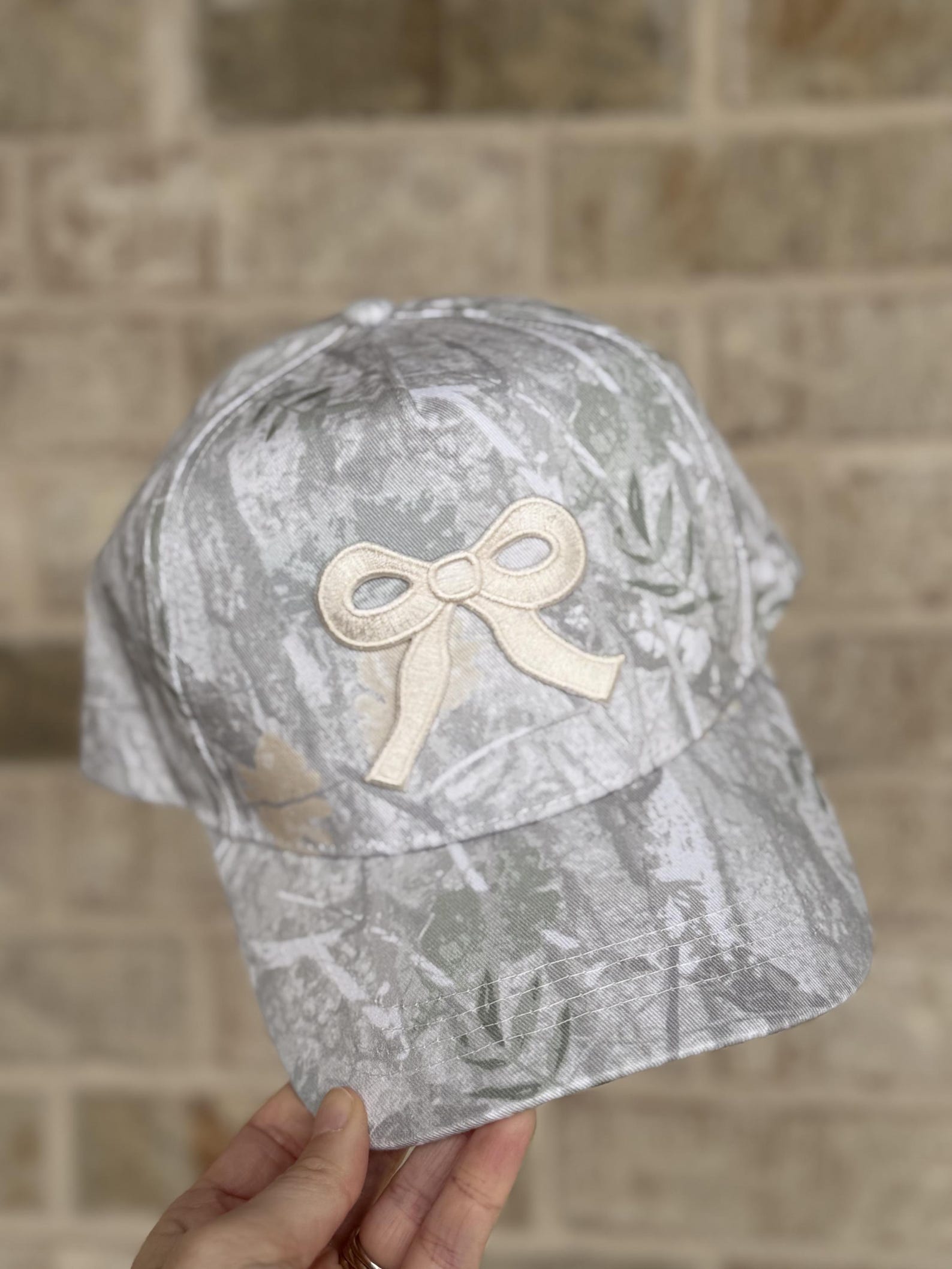 Adult White Camo Embroidered Bow Patch Adjustable Baseball Hat - Etsy
