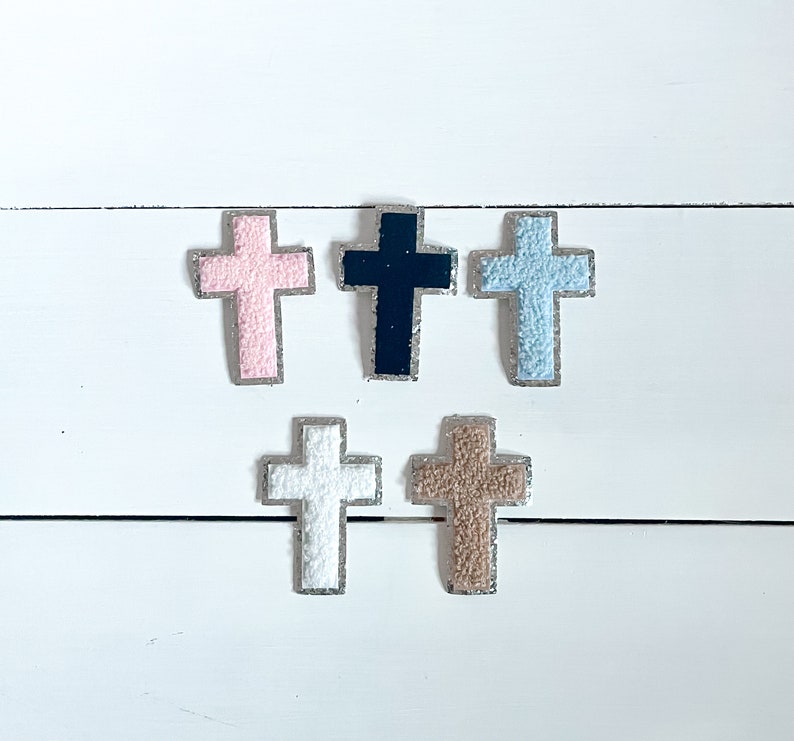 3.12" Cross Chenille + Silver Glitter Iron on Patches | Easter ...