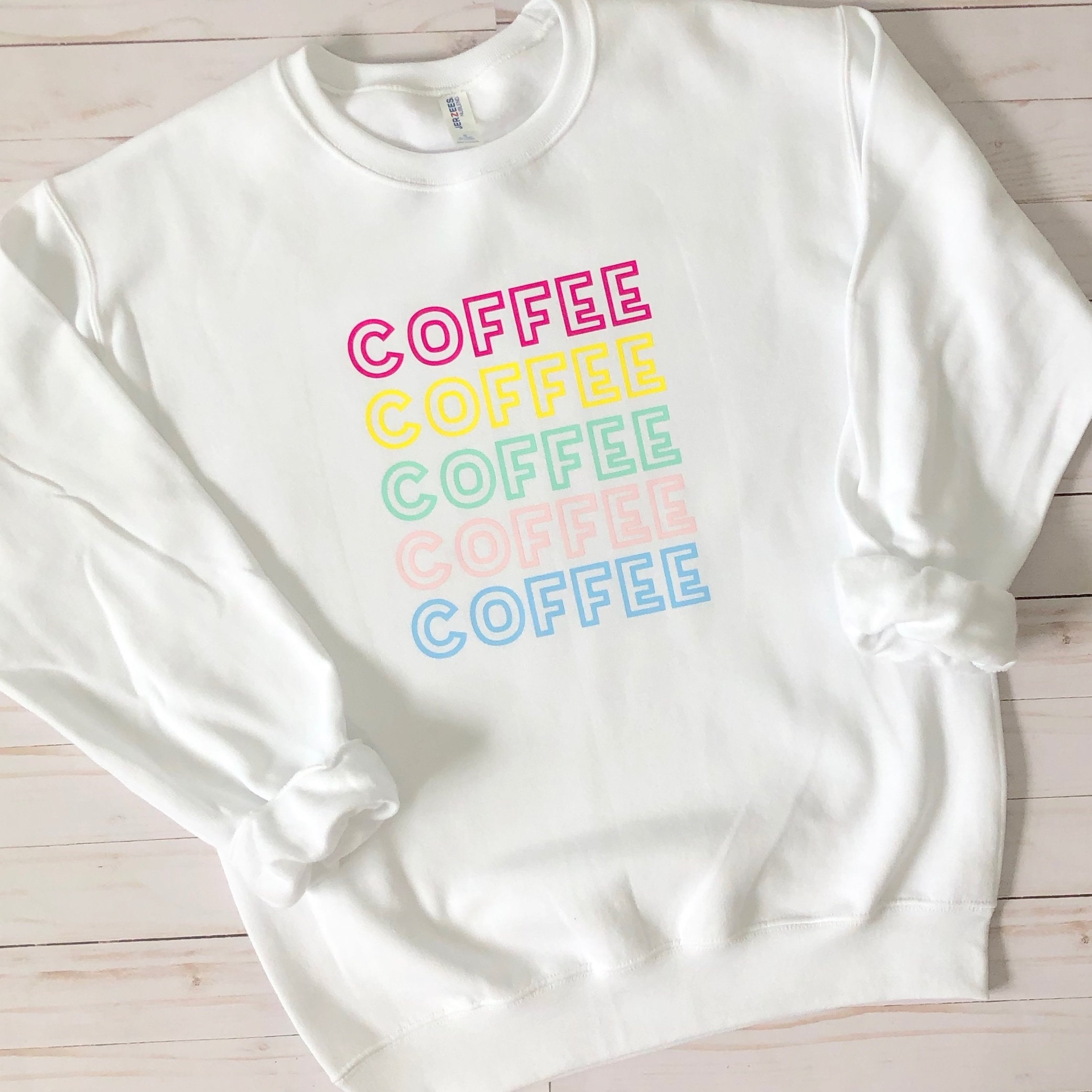 Rainbow Retro Coffee Graphic Sweatshirt caffeine addict | Etsy