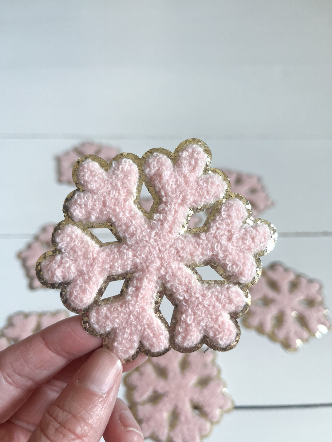 3.12" Light Pink Snowflake Iron on Chenille Patch With Gold Glitter ...