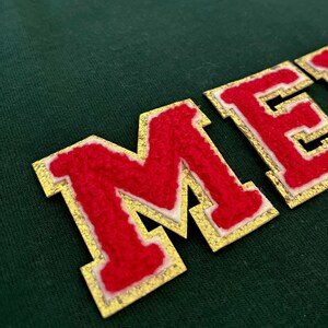 Merry Red + Gold Glitter Chenille Letter Patch Crewneck Sweatshirt ...